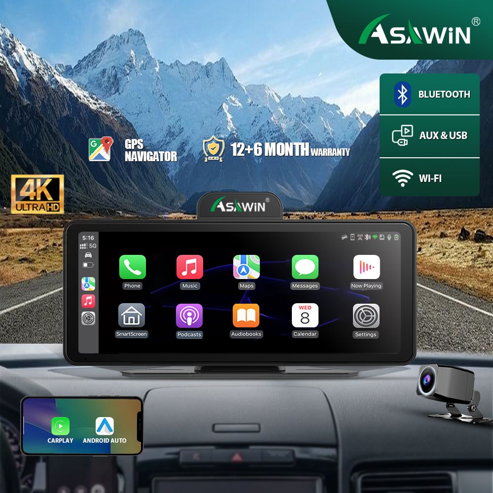Asawin 7 Inch Carplay WiFi 4K Dual Cameras Driving Recorder Android ...