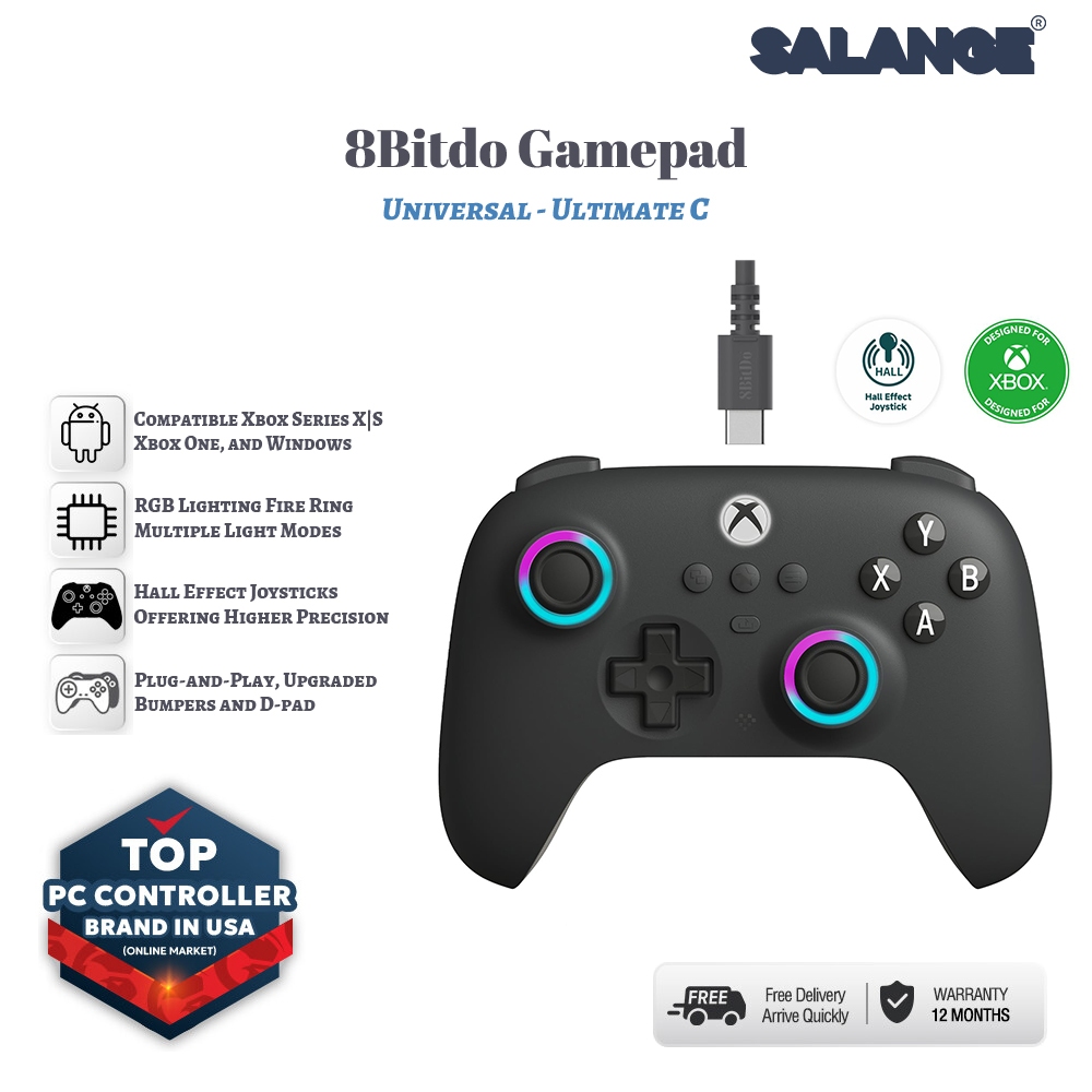 8BitDo Ultimate C Wired Gaming Controller for Xbox, RGB Lighting Fire ...