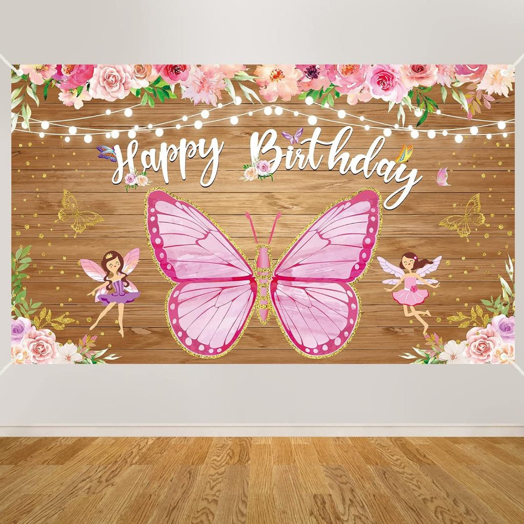 5x3ft Butterfly Birthday Banner Backdrop Decorations for Girls Women ...