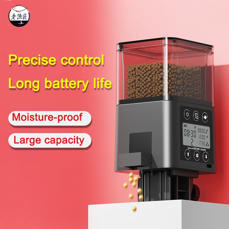 Old Fisherman-Fish tank LED LCD screen automatic feeder 320ml large capacity intelligent feeding ...