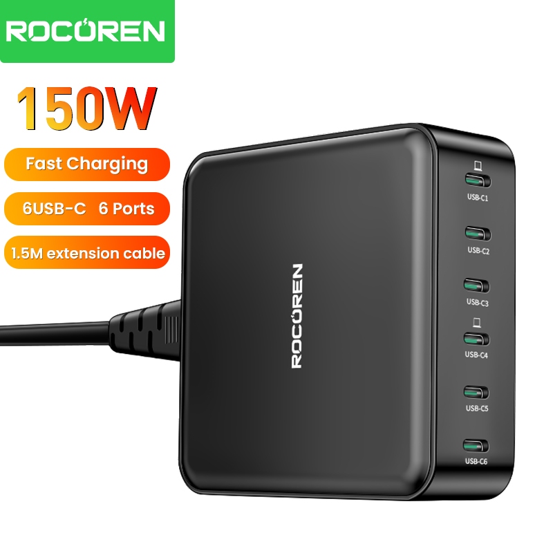 Rocoren 150W USB Type C High Speed Charger Multiple 6 Ports Fast ...