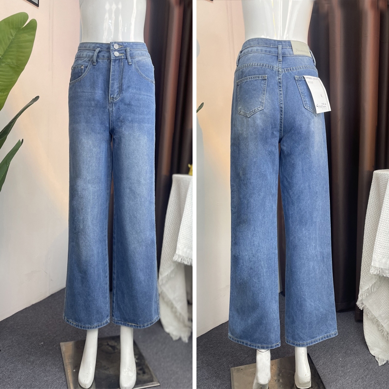 Retro Wide-Leg Jeans Women Spring New Style Loose High-Waist Drape All ...