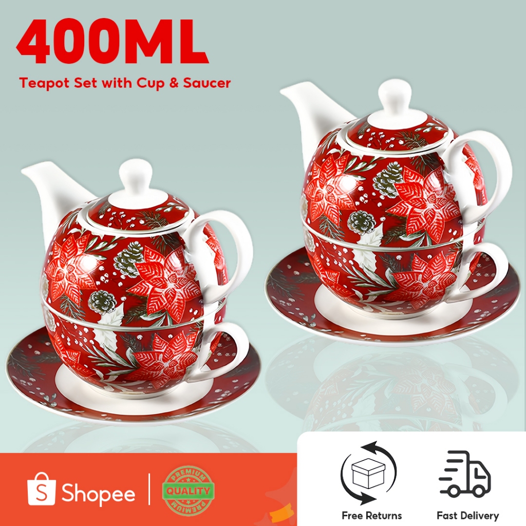 400ML Ceramic Teapot set with Cup Saucer Afternoon Tea Set | Shopee ...