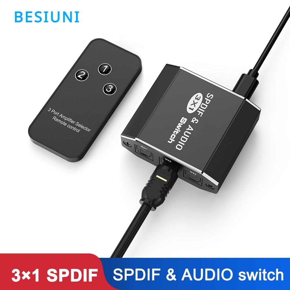 3 in 1 Aluminum Alloy Spdif Toslink Optical Digital Audio Splitter 3x1 ...
