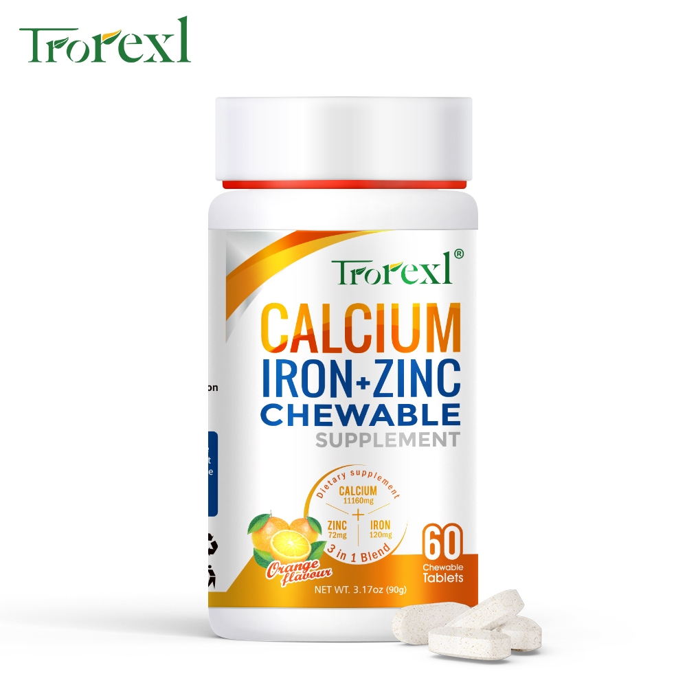 60 caps/bottle Calcium Iron Zinc Chewable Tablet Boost Bone Health ...