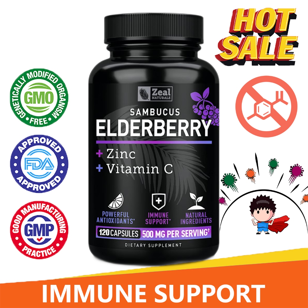 Zeal Naturals Max Strength Elderberry + Zinc + Vitamin C | 500 mg ...