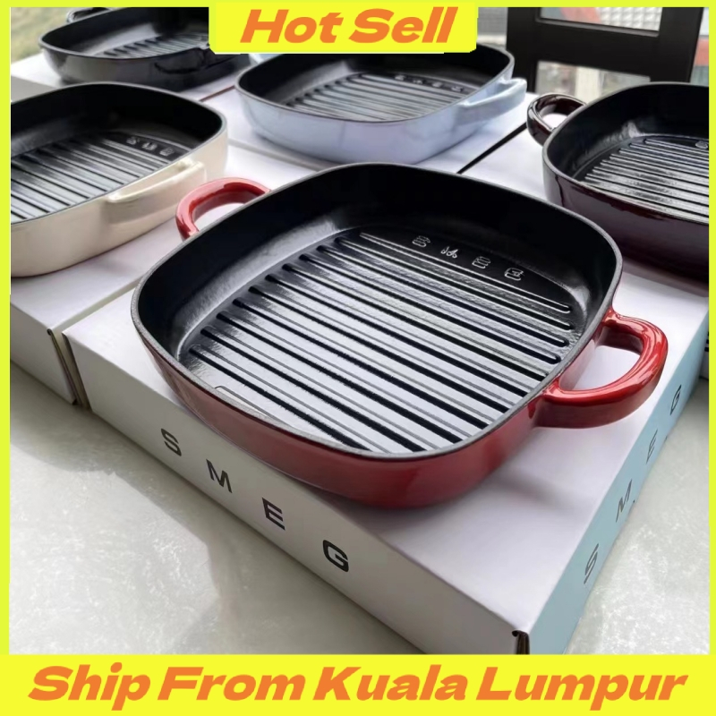 SMEG 10.2” Nonstick Fry Pan Smeg Cast iron grillpan l 26x26cm SMEG ...