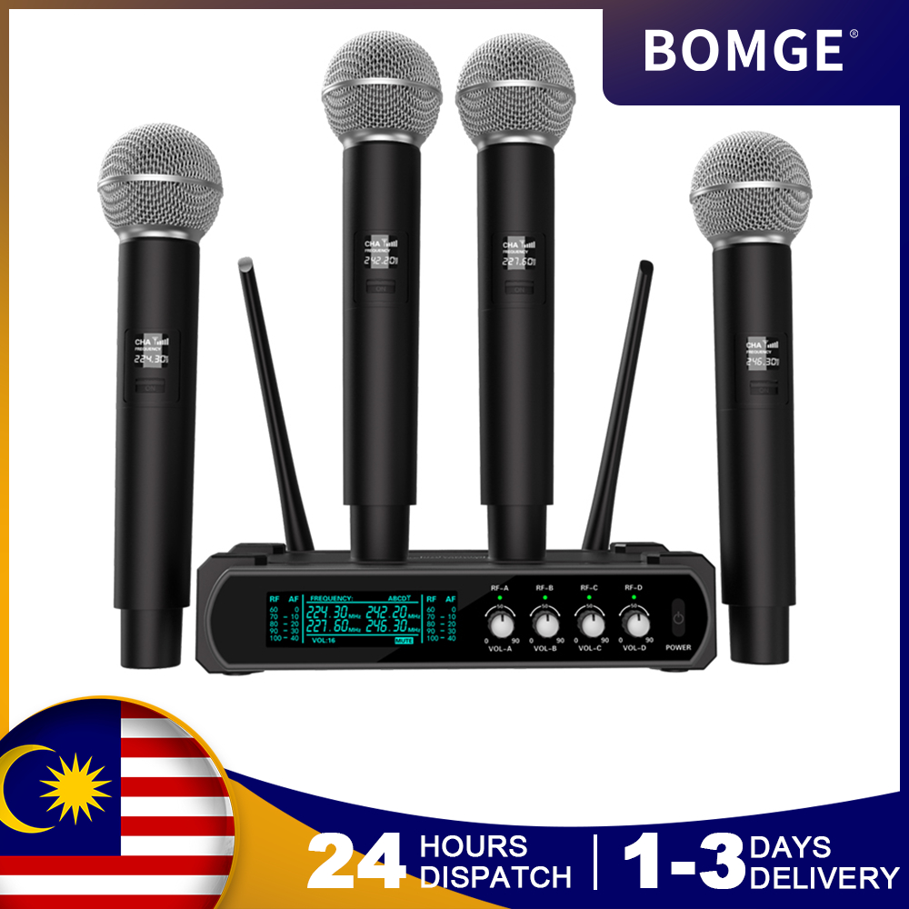 BOMGE V-450 Professional VHF Wireless Microphone System Depusheng 4-Channel Handheld Karaoke Mic ...