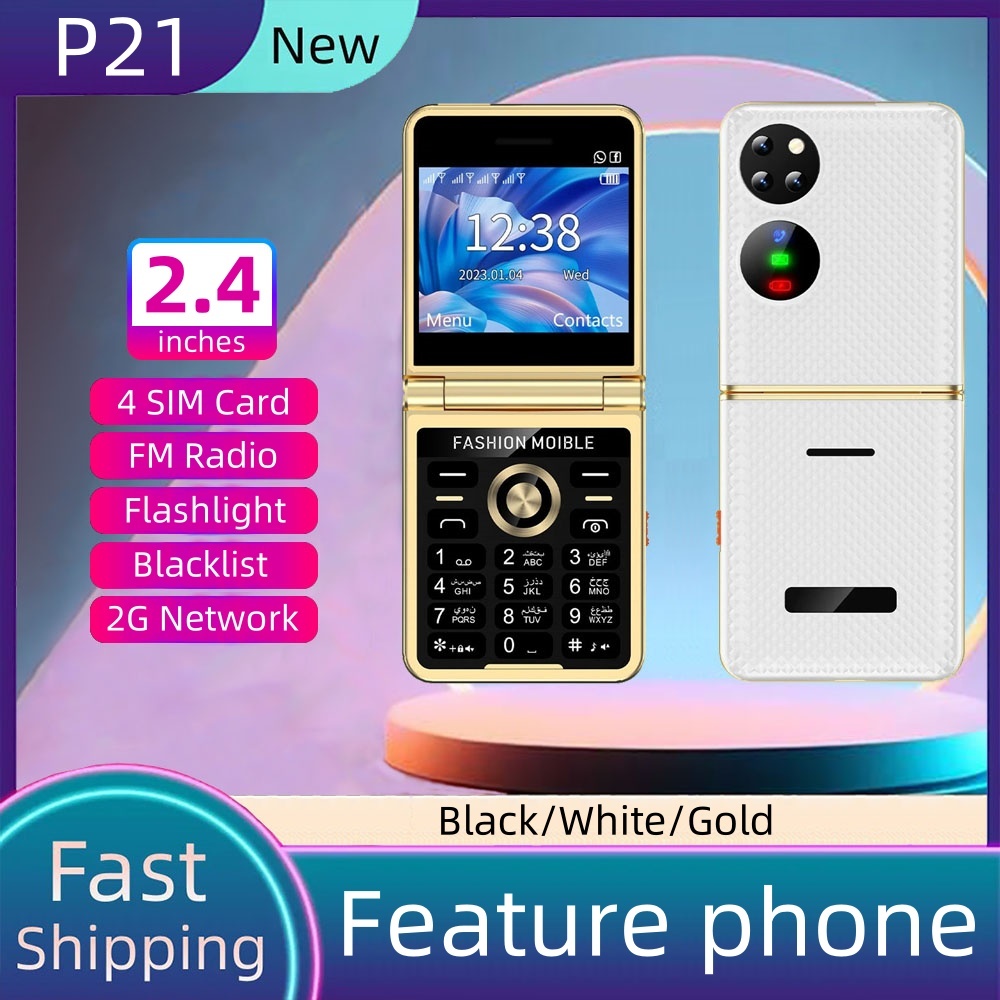 2024 New P21 Flip Mobile Phone 2.4inch HD Screen 4 SIM Card FM Radio Flashlight Magic Voice ...