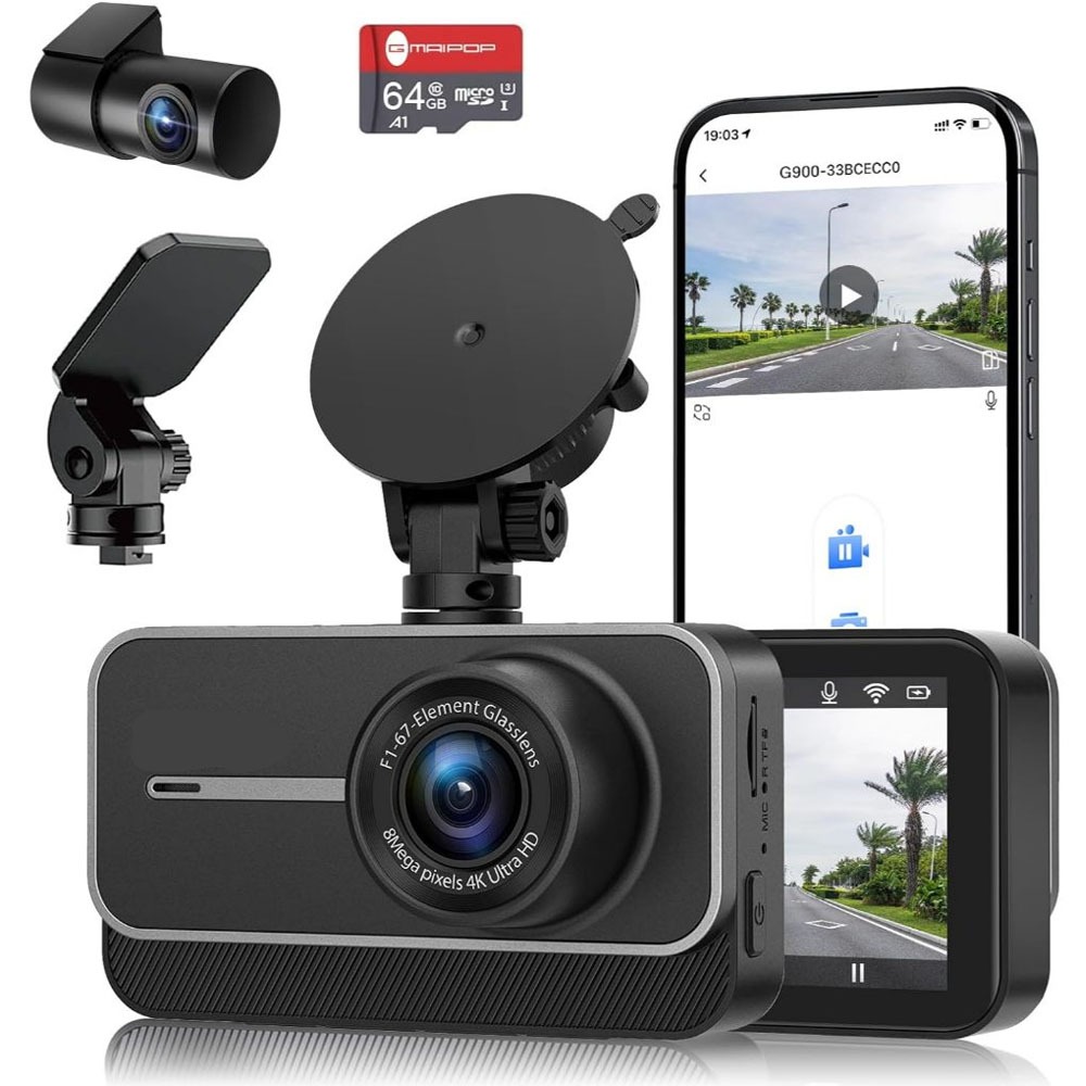 2K Dual-Channel Dashcam 1440P Front + FHD 1080P Rear Dashcam WIFI App ...
