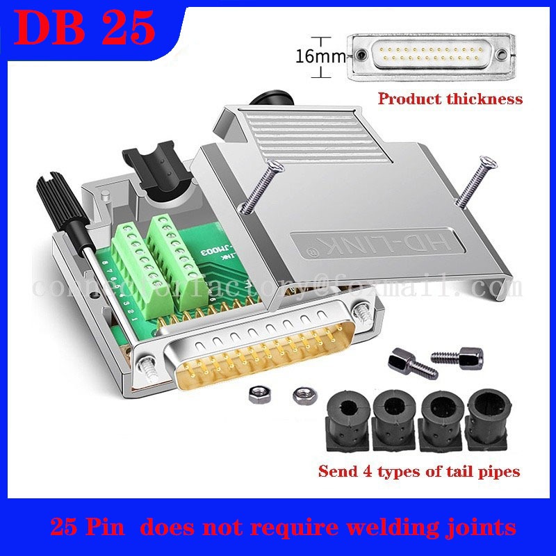 Ultra thin DB25 solder free male female connector 25 pin aviation plug ...