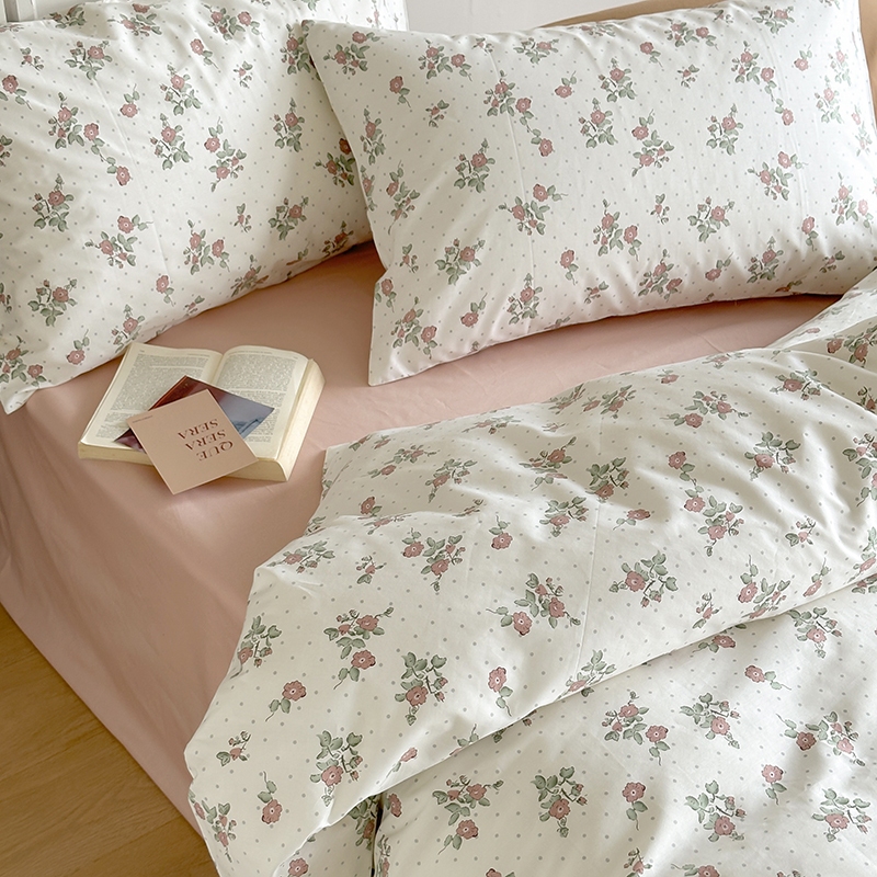 100%Cotton Flower Pattern Fitted Bedsheet Set Flat Bedding Sheet Single ...