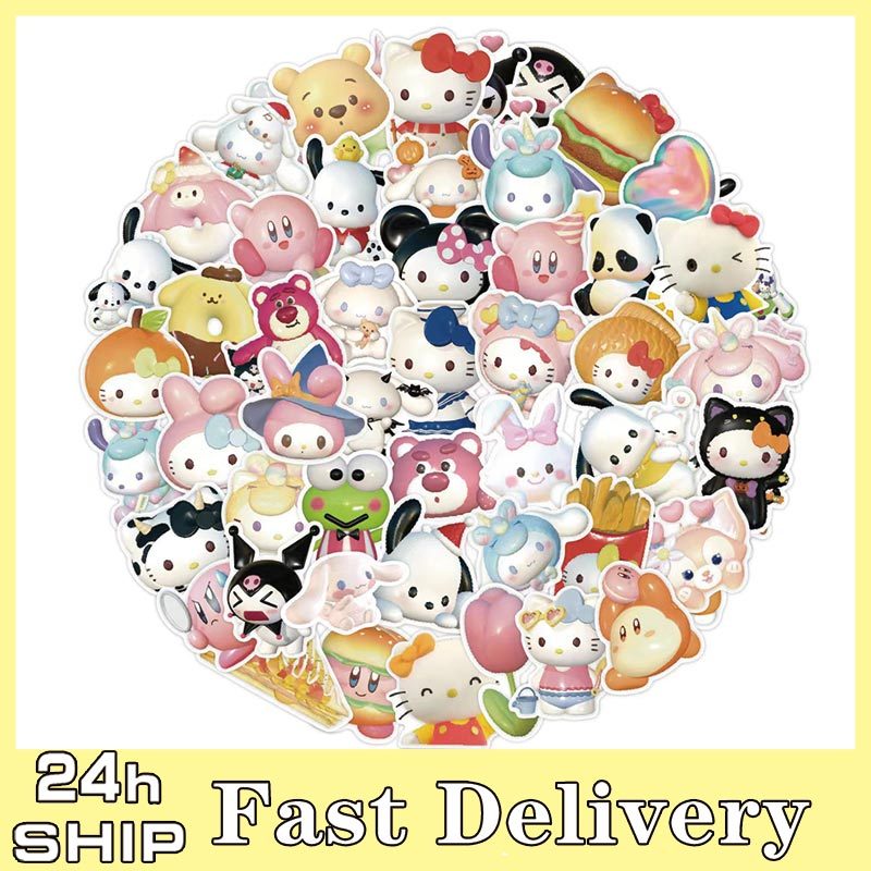 60pcs 3D Sanrio Stickers Pack Helloy Kitty Kuromi My Melody Cute ...