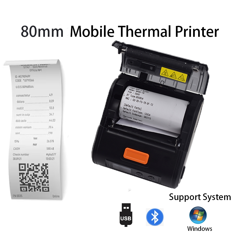 80mm USB+Bluetooth Mobile MINI Portable Rechargeable Inkless Receipt ...
