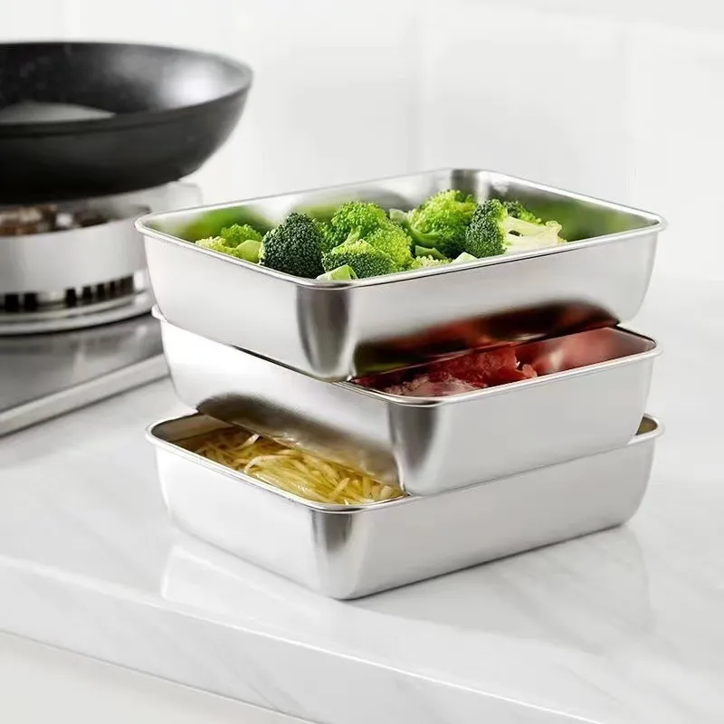 304 Stainless Steel Fresh Keeping Box with Sealed Lid Food Trays Food ...