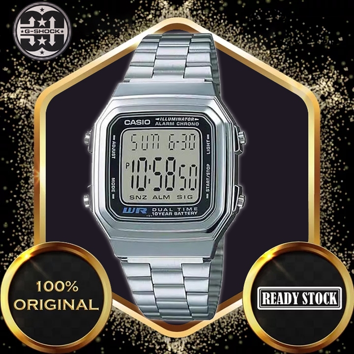 (2 Years Warranty) Jam Tangan Lelaki Casio Retro A178WA-1AD Digital Silver Stainless Steel Strap ...