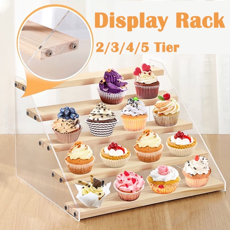 4 Tier Display Rack Acrylic Wooden Transparent Stand Holder Figurine ...