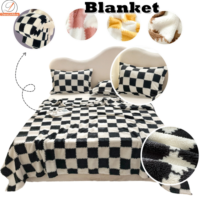 Selimut siri papan dam hitam dan putih Checkerboard Flannel Blanket ...