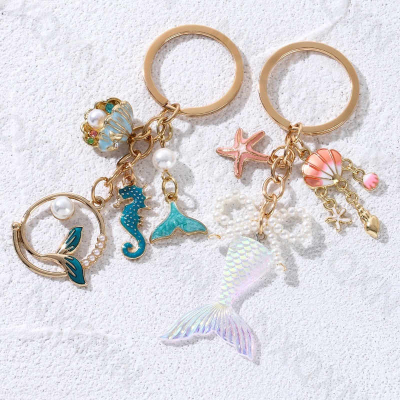 Pretty Ocean Fish Tail Shell Preal Hippocampus Enamel Keychain Sea ...