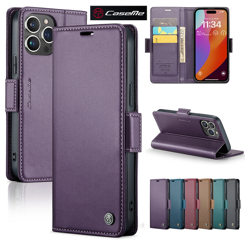 Leather Case For IPhone 16 E 15 14 13 12 mini Pro Max Plus CaseMe Flip ...