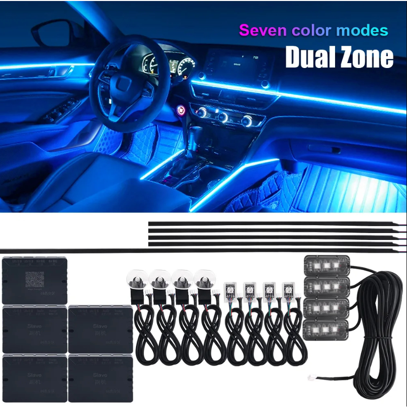 18 in 1 Dual Zone Symphony Car Ambient Light LED 64 Colors RGB Neon ...