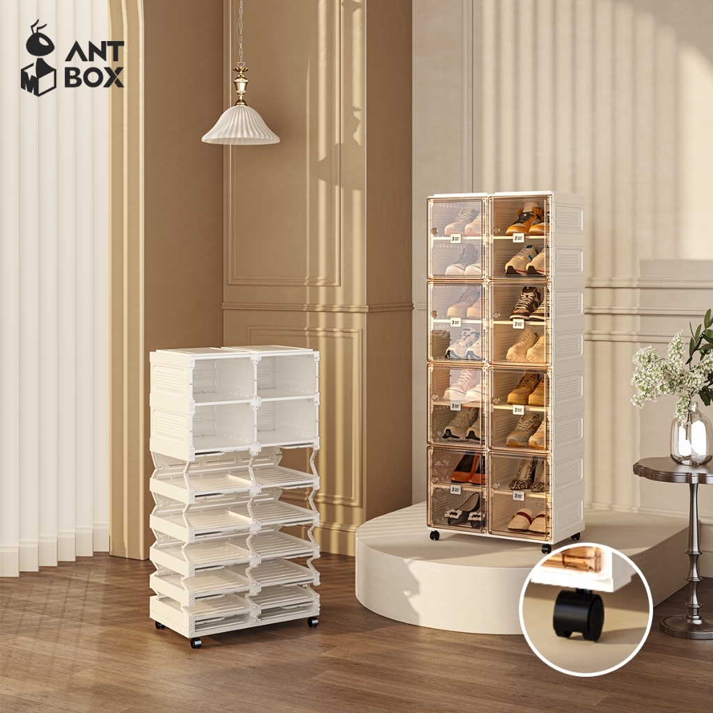 ANTBOX Shoes Box with Wheels Shoes Storage Racks Installation Free ...