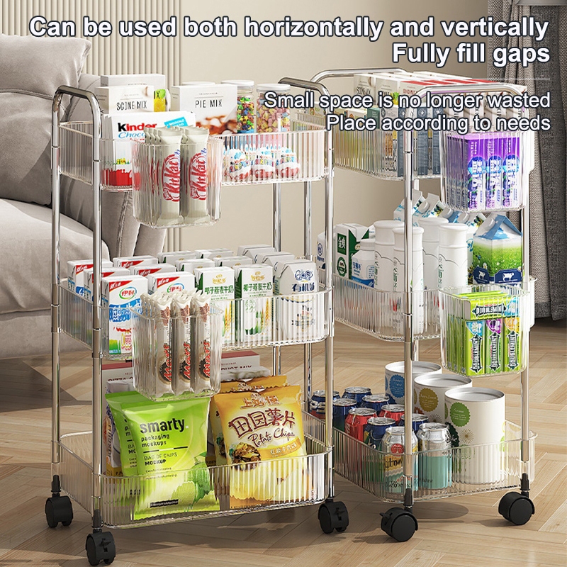 3/4 Tier Transparent Trolley Rack With basket Care Cosmetic Bathroom ...