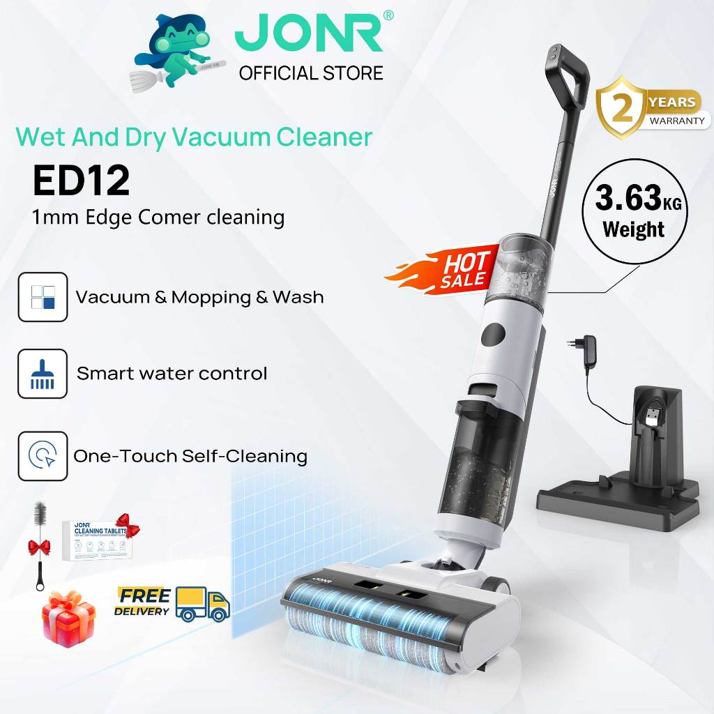 JONR Cordless Wet&Dry Vacuum Cleaner ED12 Edge Cleaning 3In1 Mop and Powerful One-Step Hard ...
