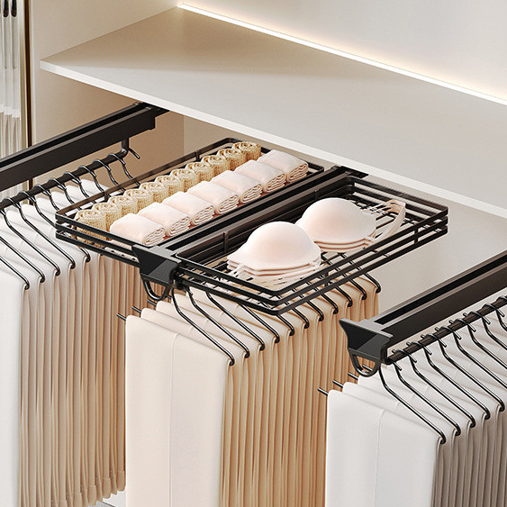 Telescopic Pants Rack Pull-out Slide Rail Wardrobe Built-in Multi ...