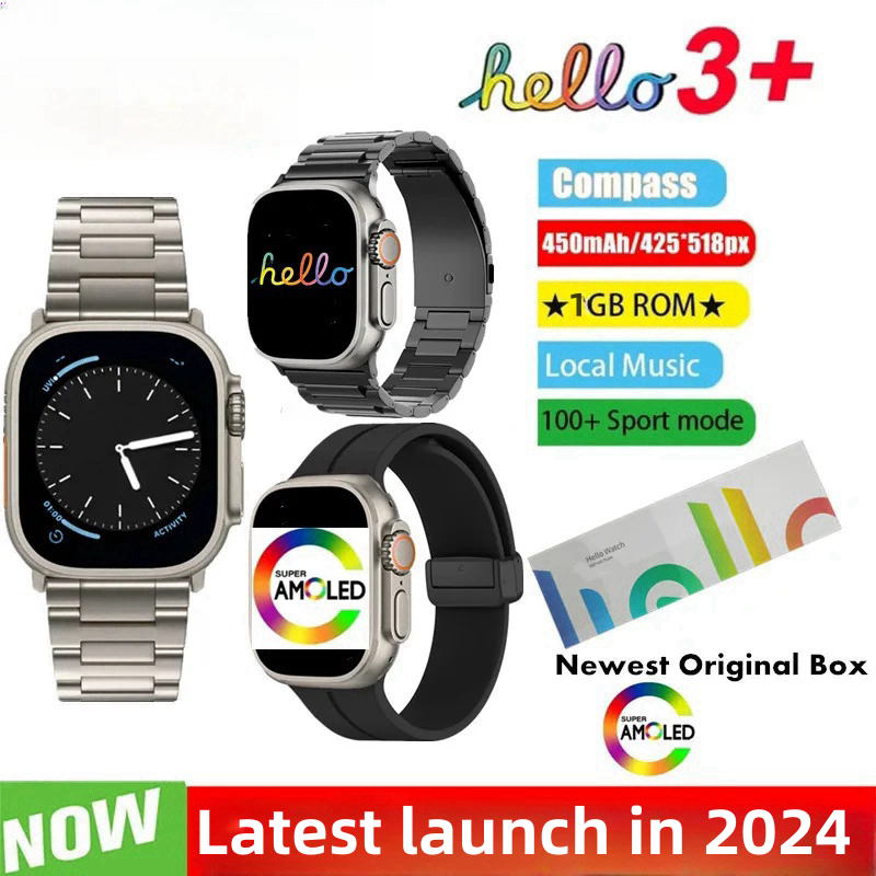 2024 NEW Original Hello Watch 3 Plus Smart Watch Men AMOLED NFC Compass ...