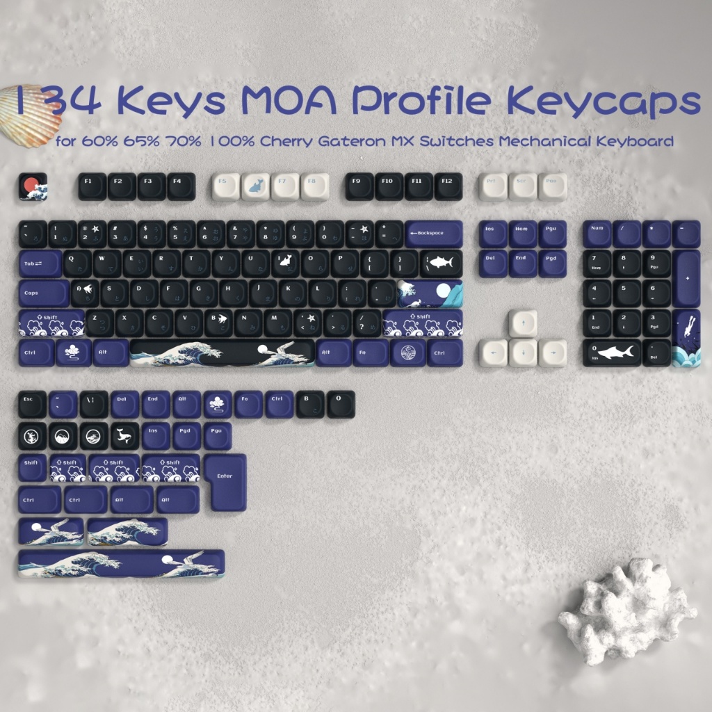 WOMIER 134 Keys MOA Profile Black Coral Sea PBT Keycaps Custom Dye Sub ...
