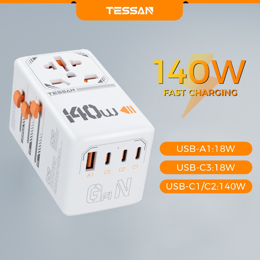 TESSAN 140W GaN Compact Travel Adapter with USB 3 Type C Fast Charging ...