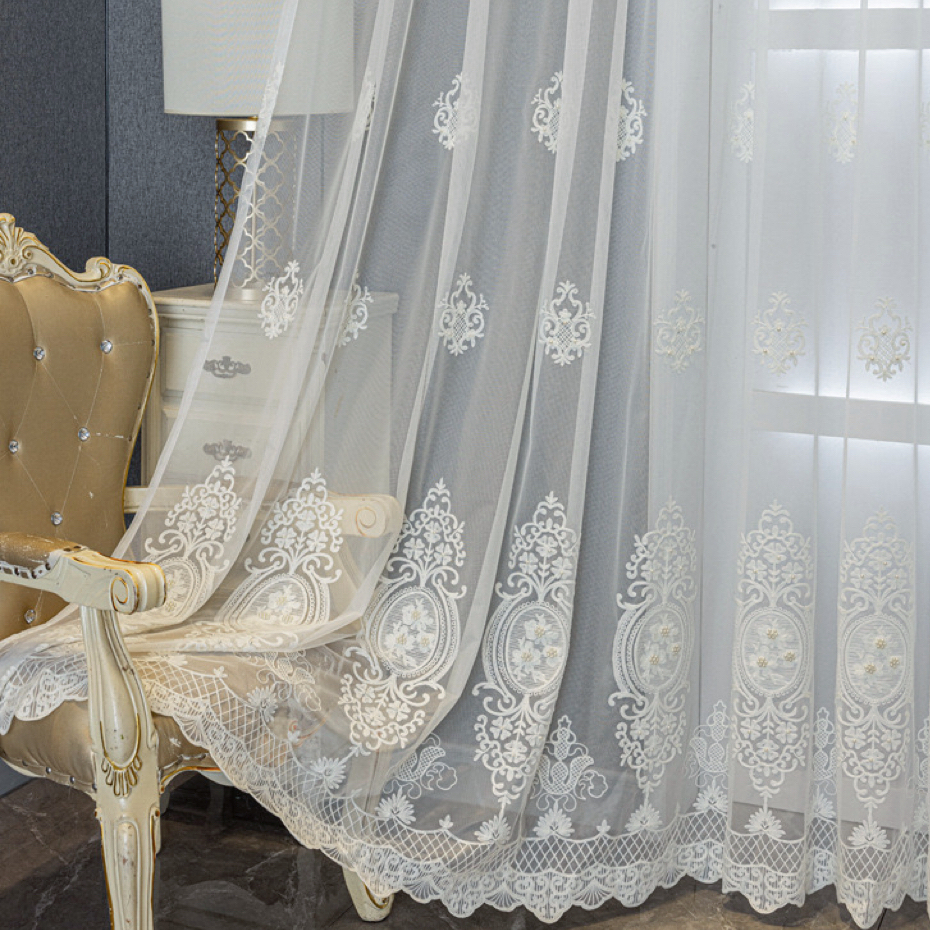 Elegant Sheer Curtains Contain Pearls Embroidery Tulle Light ...