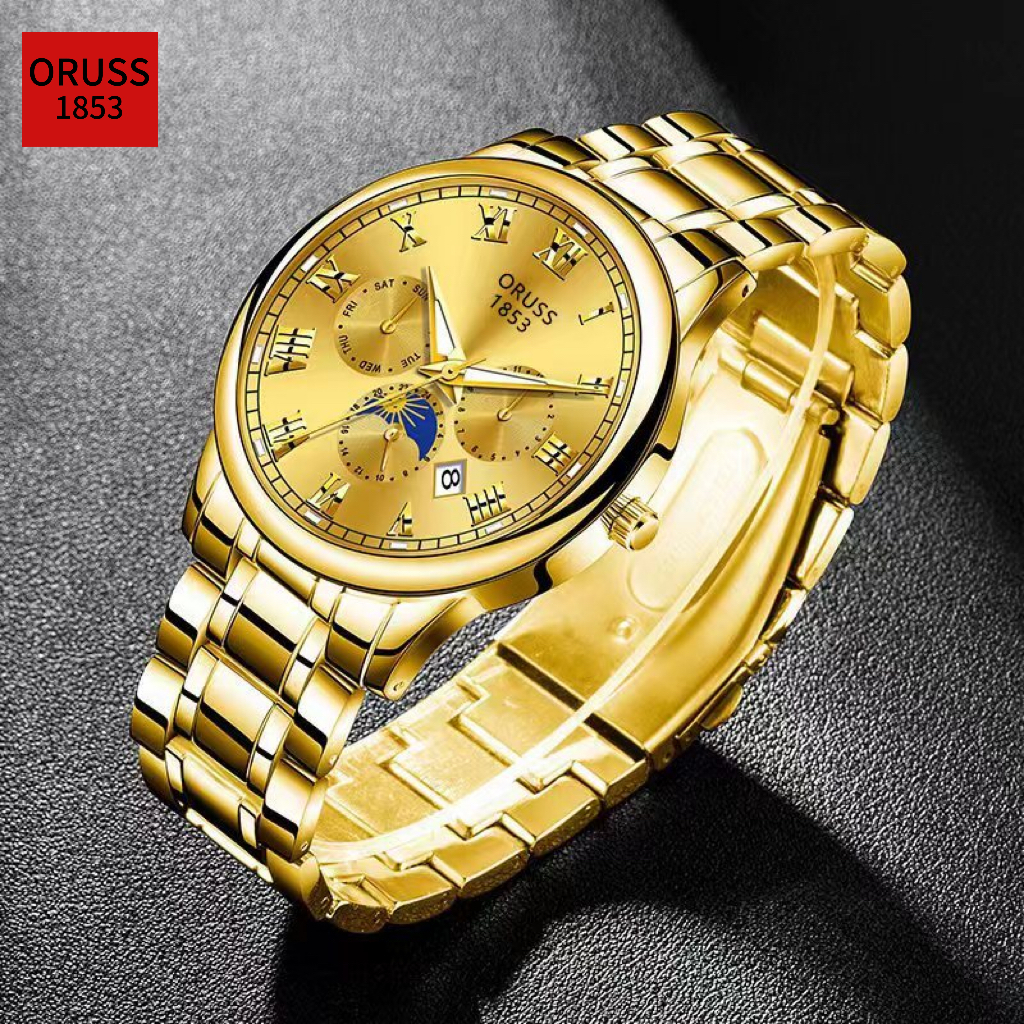 ORUSS Original Men Gold Luxury Stainless Steel Waterproof Fashion Mens ...