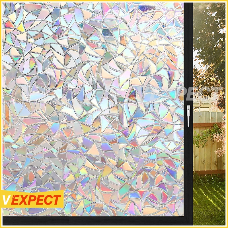 Window Privacy Film Sticker Rainbow Static Cling Stained Glass Window ...