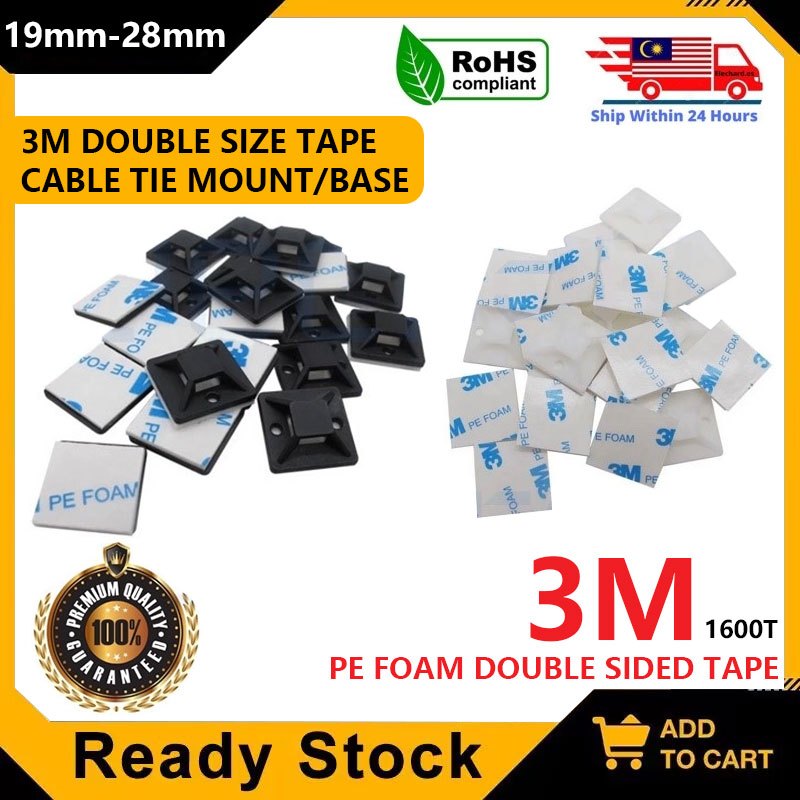 100pcs 3M Foam Self Adhesive Cable Tie Base Wire Tie Mount Squares Zip ...