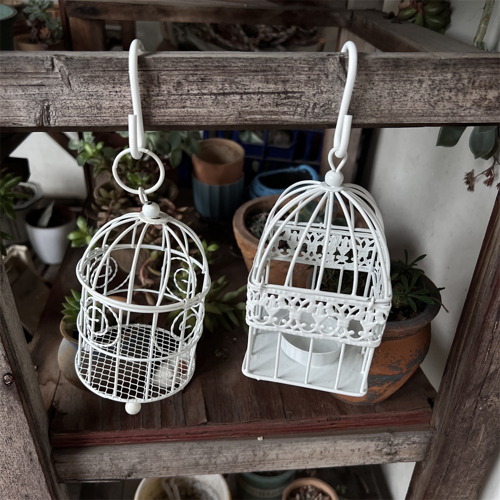 White Metal Wire Bird Cages Birdcage Candle Holder Desktop Storage ...