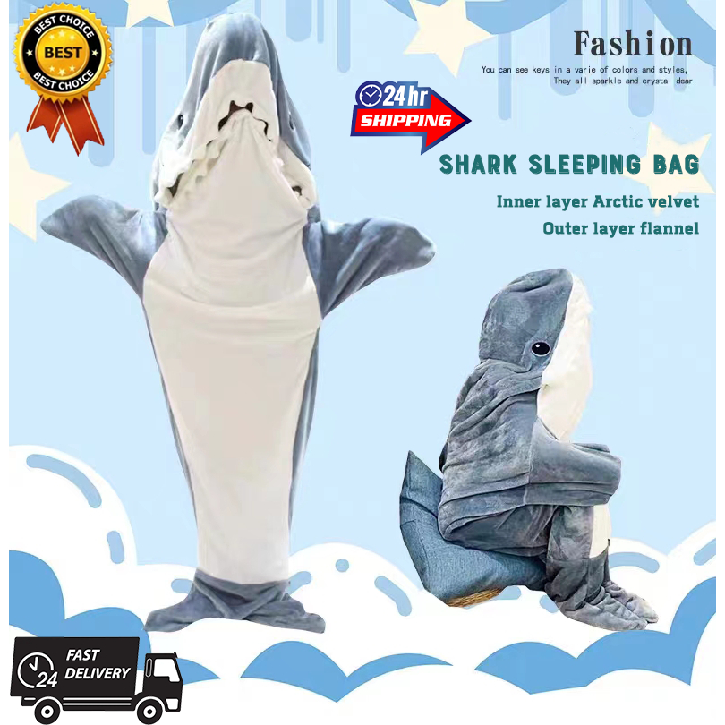 【Malay shipment】Shark Sleeping Bag Flannel Shark Wearable Blanket Cute ...