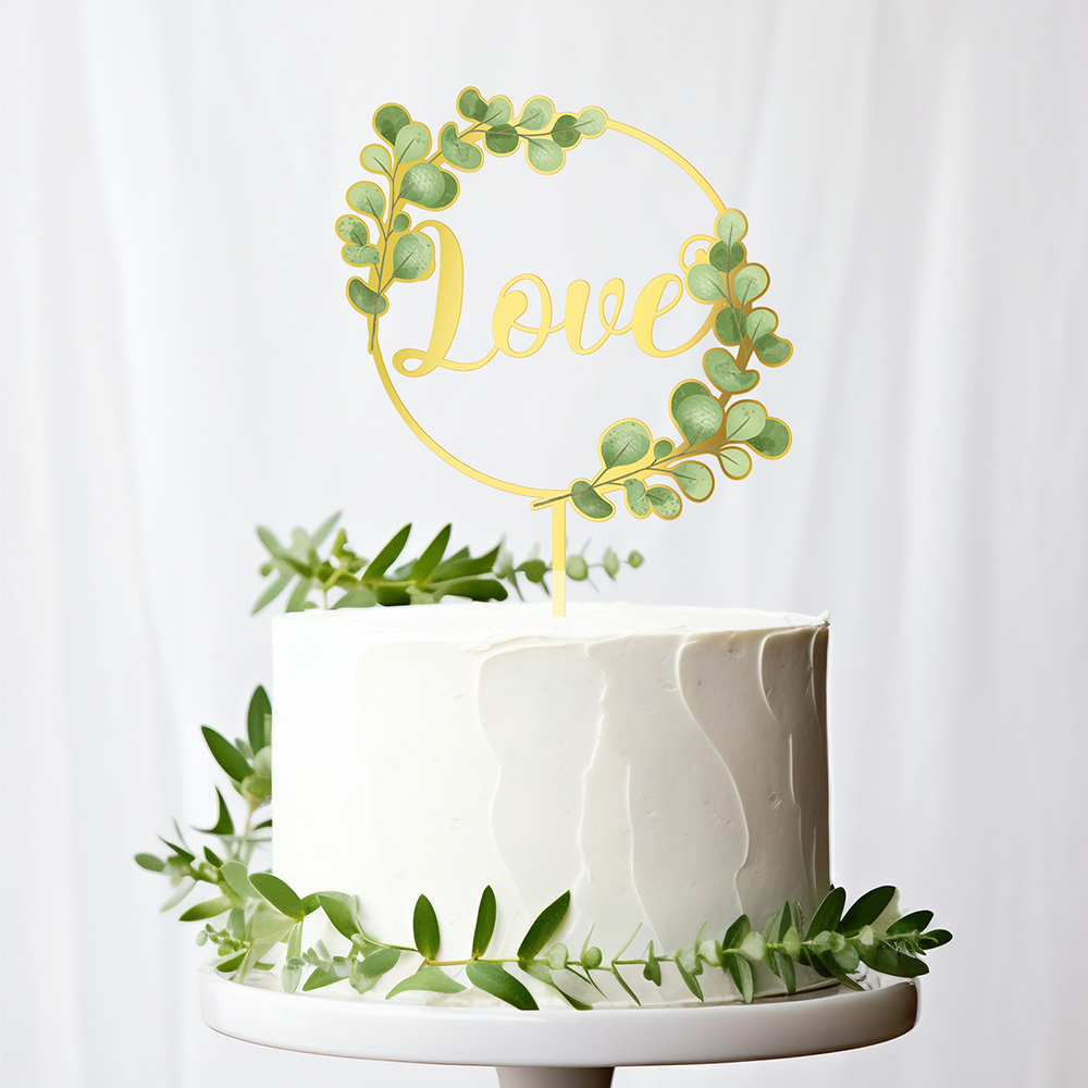 Love Wedding Cake Topper Engagement Cake Decoration in Golden Acrylic ...