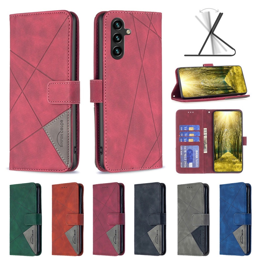1pc Argyle Flip Cover Shockproof Card Holder Pu Phone Case Compatible ...