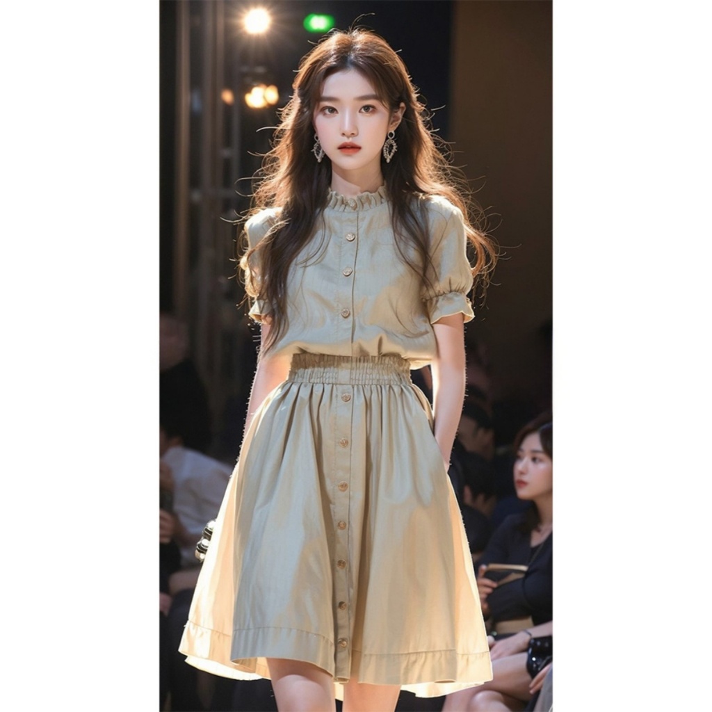 Small Look High-End Exquisite French Narrow-Waisted Green Simple Dress ...