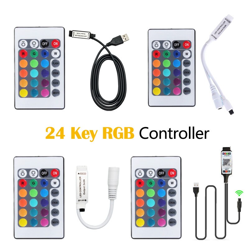 Mini 24 Key IR Remote Control DC 5V 12V 24V RGB Led Light Strip ...