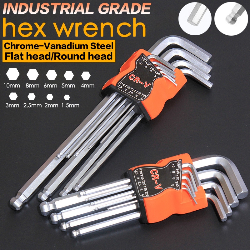 9 P cs Allen Key Ball Point Flat Head Hex TOR X Star Extra Long L-type ...
