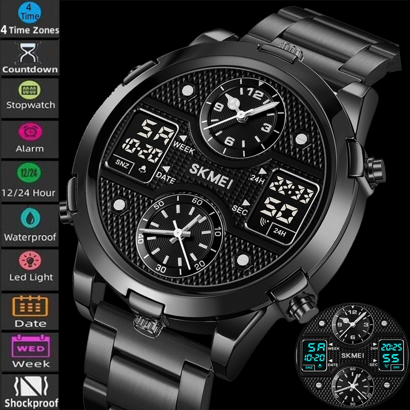 Skmei Men's Digital Sport's Bracelet Watch Fashion Waterproof Big Size Dial Multiple Time Zone ...