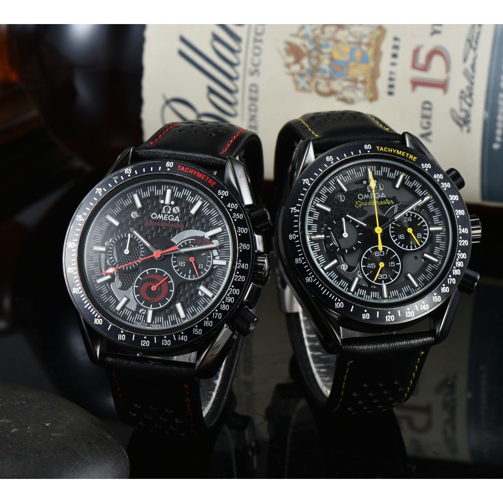 Omega omega Men's Three Eyes Leather Strap Simple Fashion Waterproof ...