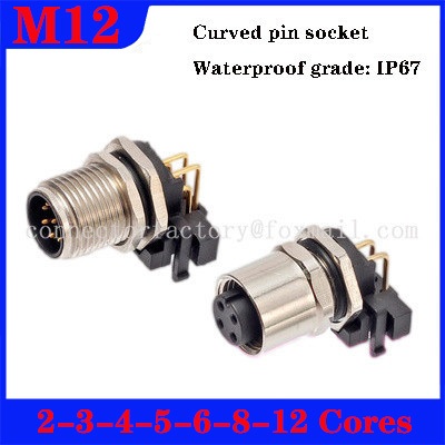 M12 bent pin plug socket PCB board industrial connector 2-3-4-5-5-8-12 ...