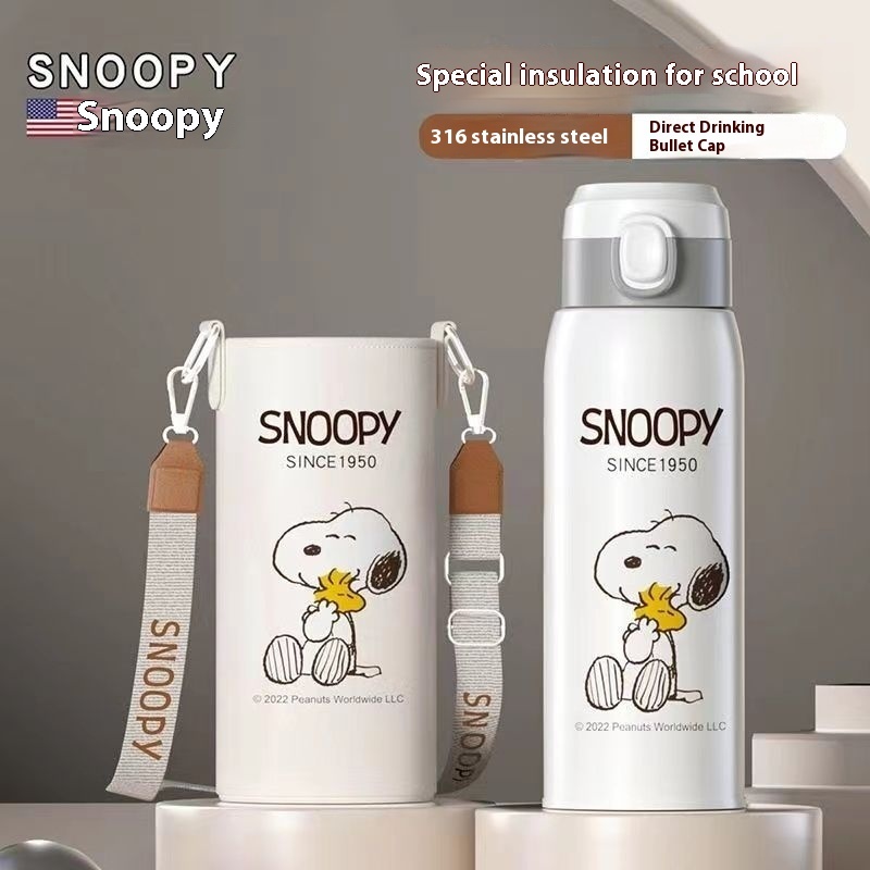 Snoopy 316 Food Grade Stainless Steel Children's Thermos Cup / Student Shock-resistant Water Cup ...