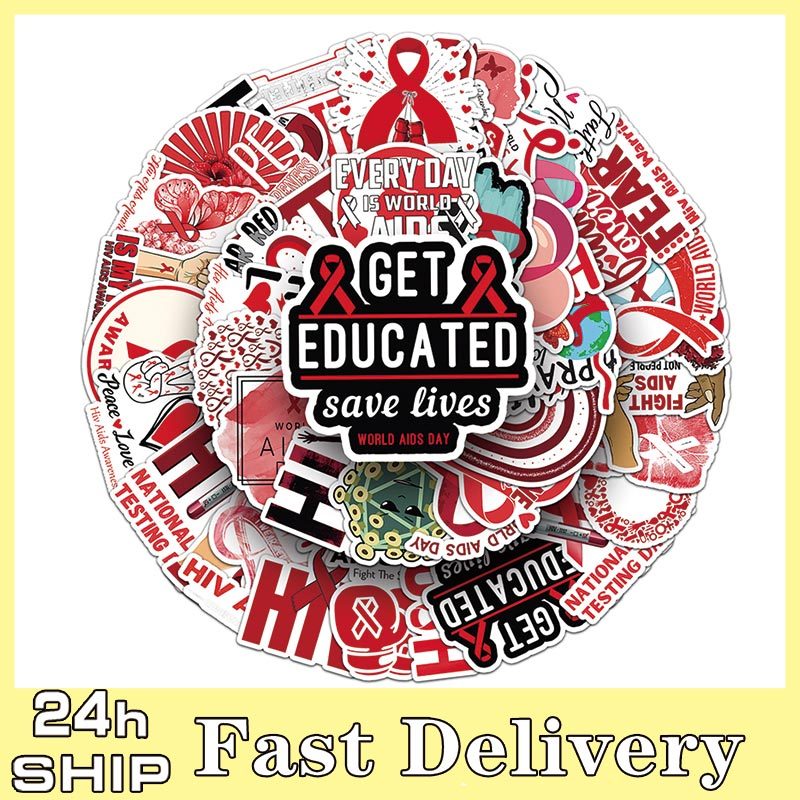 50Pcs HIV AIDS Stickers Pink Ribbon Vinyl Decal for Women Laptop ...