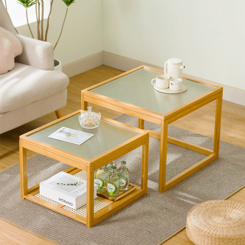 【Ready Stock】2-In-1 Bamboo Coffee Tables Set Mini Table Sofa Side Table ...