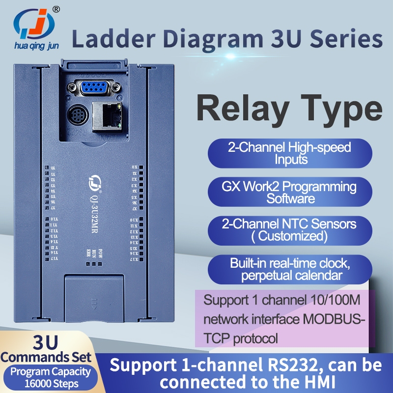 Huaqingjun 16 input 16 Relay Output PLC RS485 RS232 Ethernet 2AI 2AO Ladder Diagram PLC ...